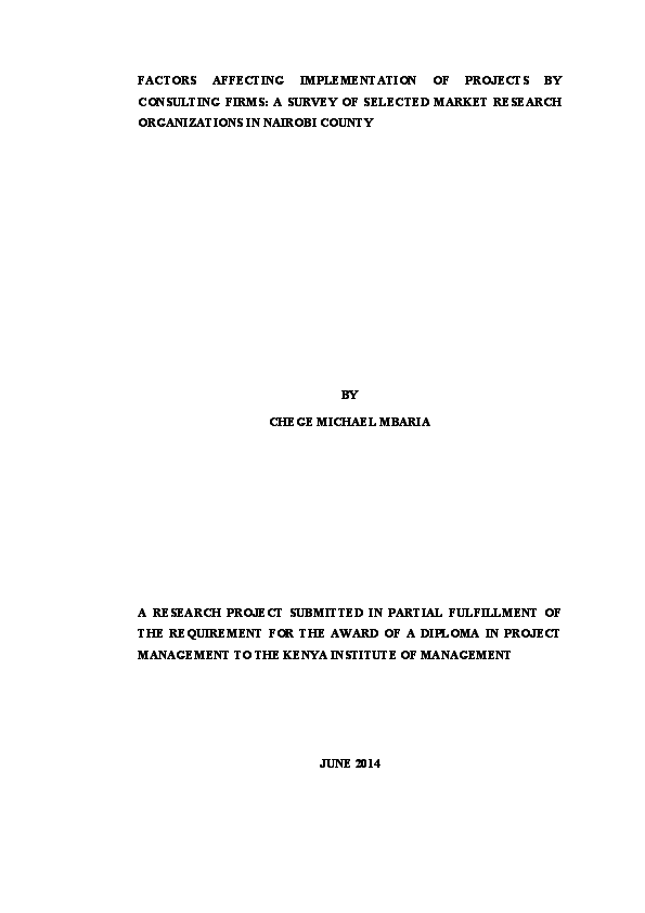 (PDF) FACTORS AFFECTING IMPLEMENTATION OF PROJECTS BY CONSULTING ORGANIZATIONS: A SURVEY OF ...