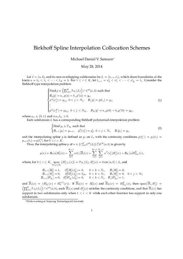 (PDF) Birkhoff spline interpolation collocation schemes