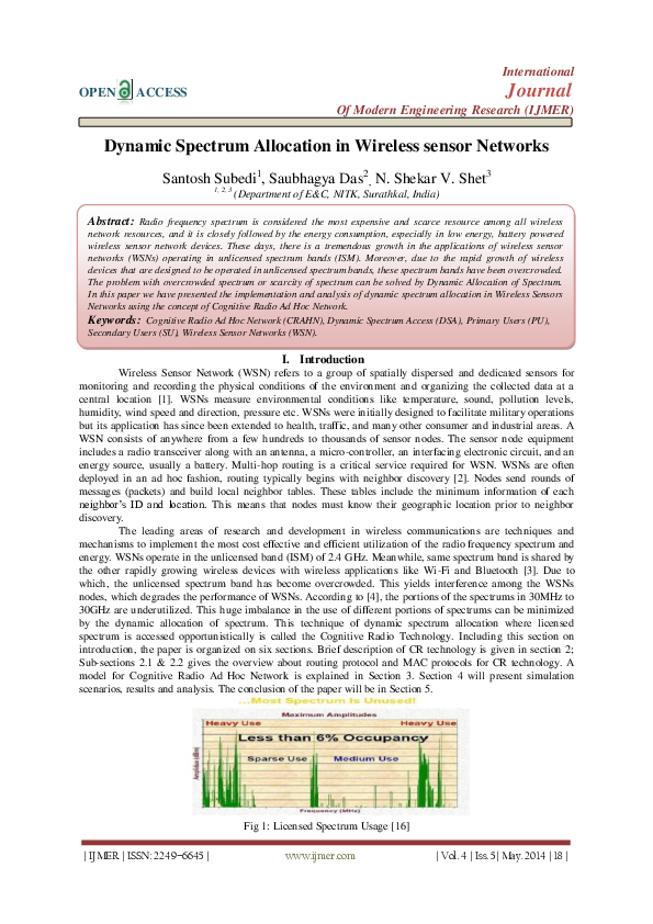 (PDF) Dynamic Spectrum Allocation in Wireless sensor Networks