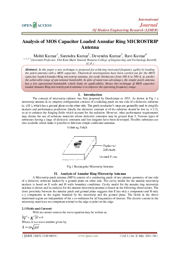 (PDF) Analysis of MOS Capacitor Loaded Annular Ring MICROSTRIP Antenna
