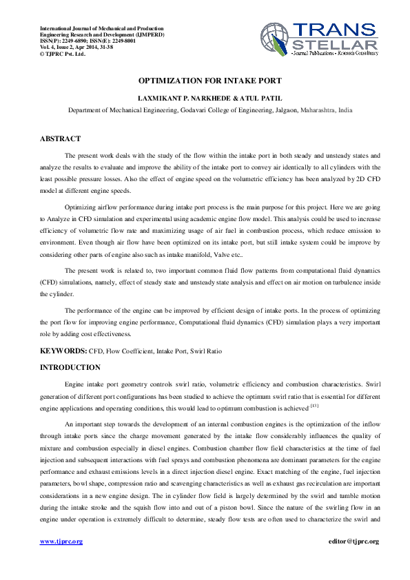 (PDF) OPTIMIZATION FOR INTAKE PORT