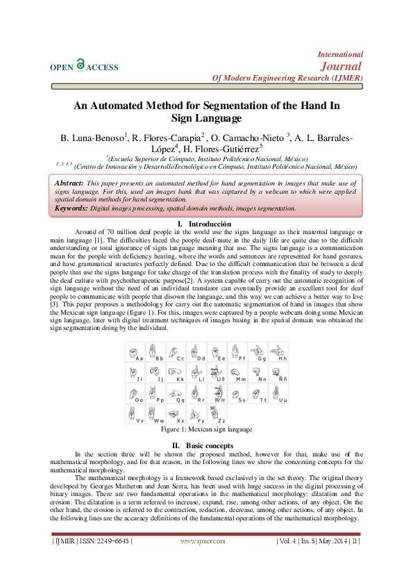 (PDF) An Automated Method for Segmentation of the Hand In Sign Language
