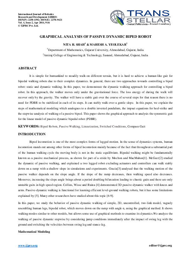 (PDF) GRAPHICAL ANALYSIS OF PASSIVE DYNAMIC BIPED ROBOT