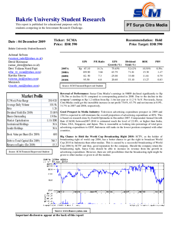 (PDF) SCMA's Stock Analysis