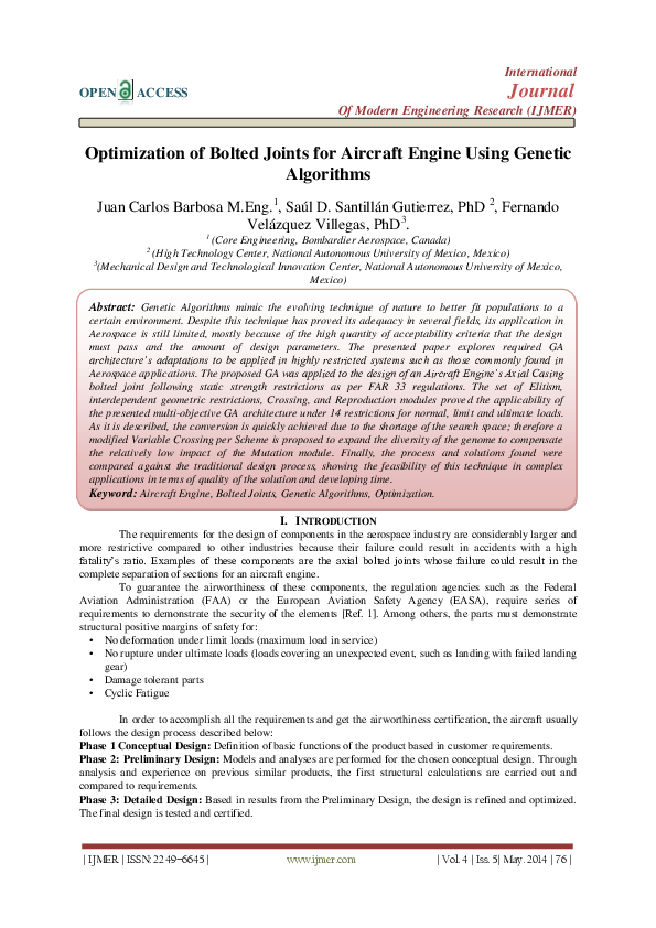 Pdf Optimization Of Bolted Joints For Aircraft Engine Using Genetic