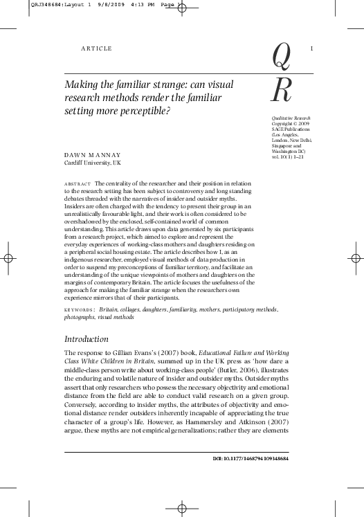 (PDF) Making the familiar strange: can visual research methods render ...