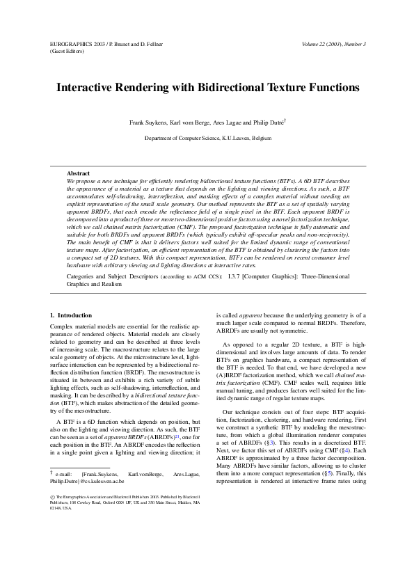 (PDF) Interactive Rendering with Bidirectional Texture Functions
