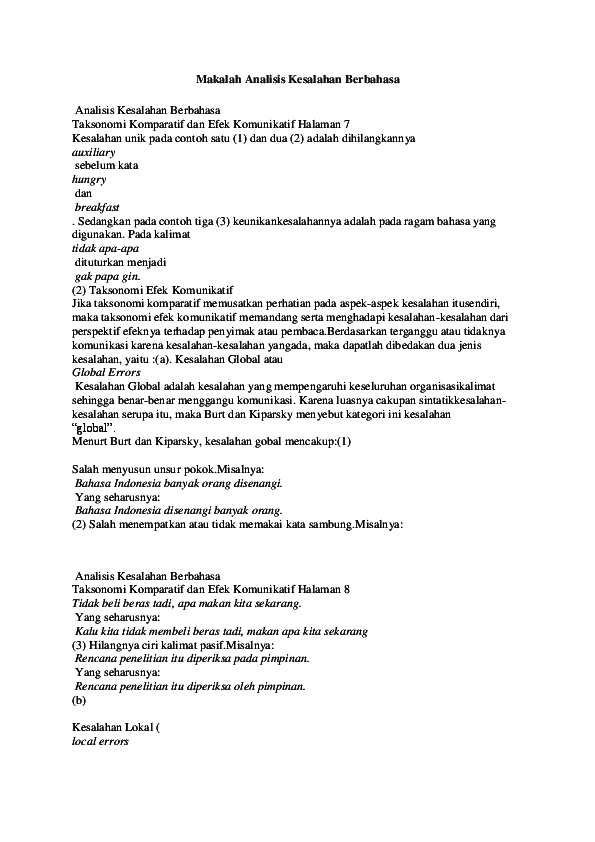 (DOC) Makalah Analisis Kesalahan Berbahasa