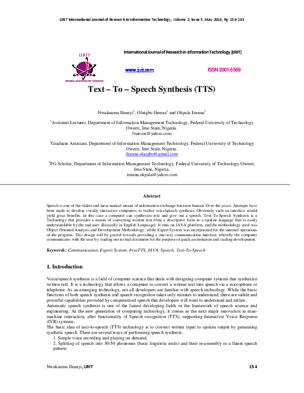 Text To Speech Synthesis Tts