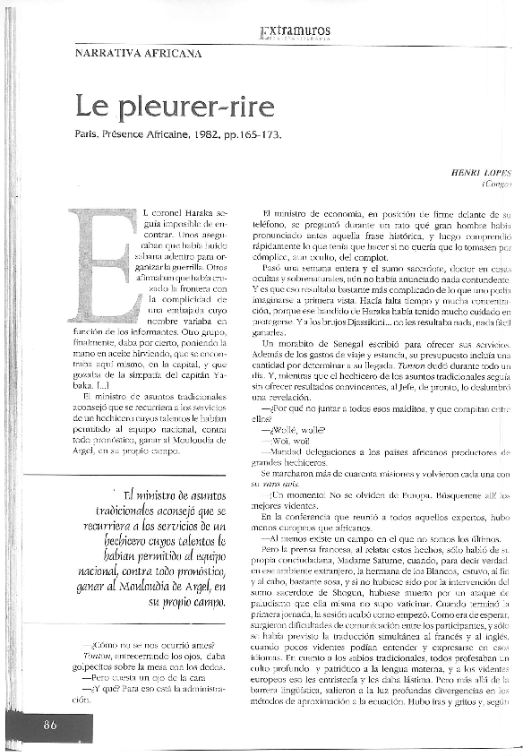 (PDF) Henri Lopès. Le pleurer-rire.