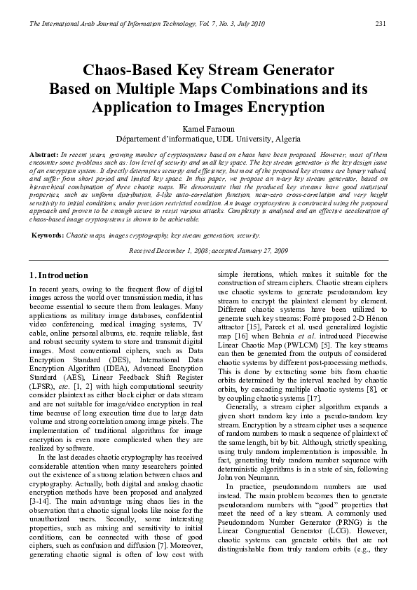 (PDF) Chaos-Based Key Stream Generator Based on Multiple Maps Combinations and its Application ...