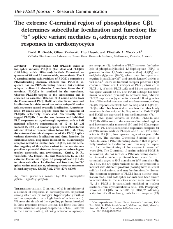 (PDF) The extreme C-terminal region of phospholipase C 1 determines ...