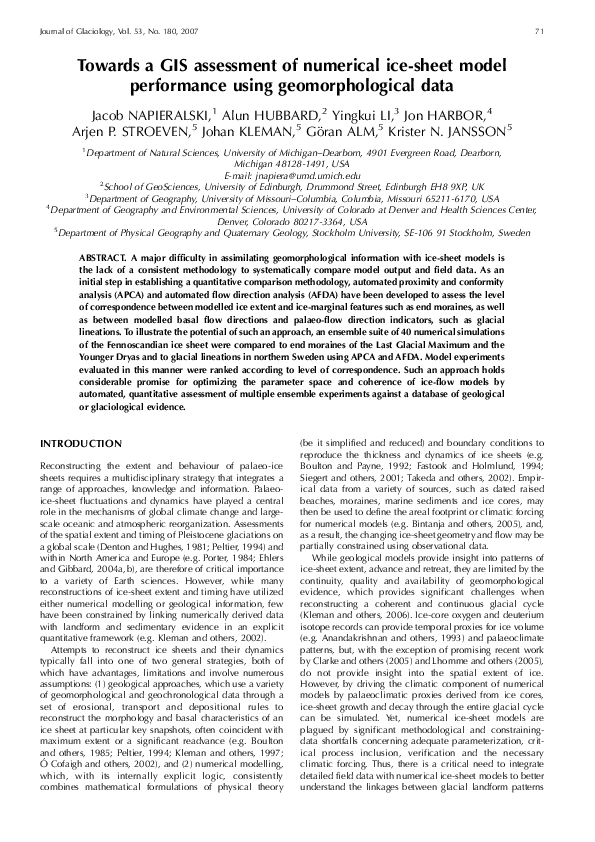 (PDF) Towards a GIS assessment of numerical ice sheet model performance using geomorphological data