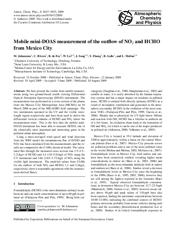 (PDF) Mobile mini-DOAS measurement of the outflow of NO2 and HCHO from ...