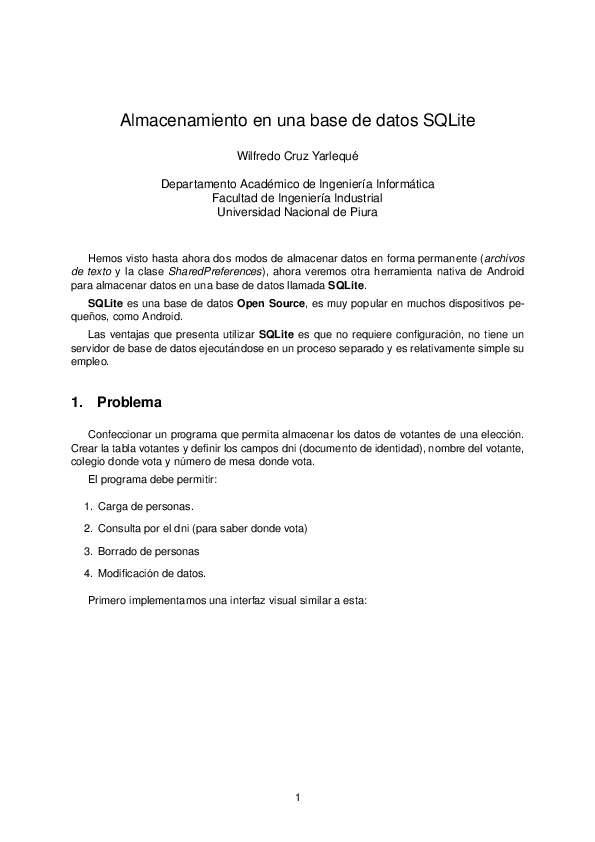 (PDF) Almacenamiento en una base de datos SQLite