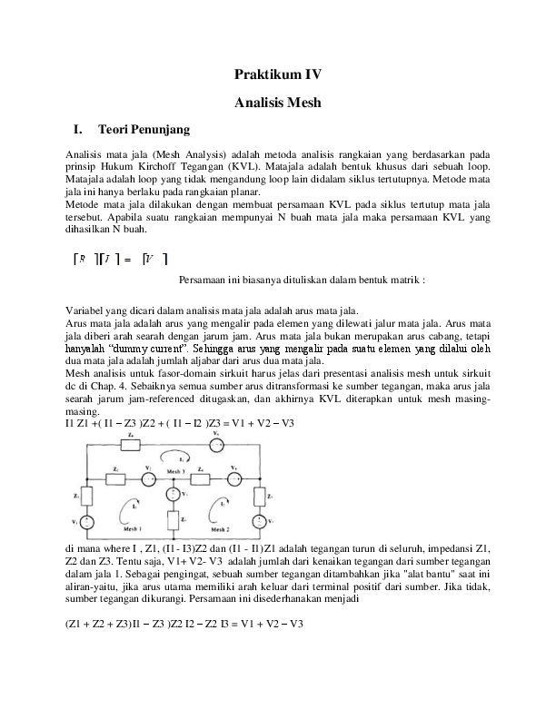 (DOC) Praktikum IV Analisis Mesh I