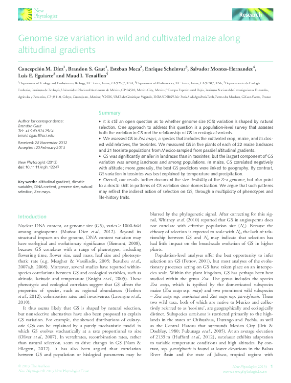 (PDF) Genome size variation in wild and cultivated maize along ...