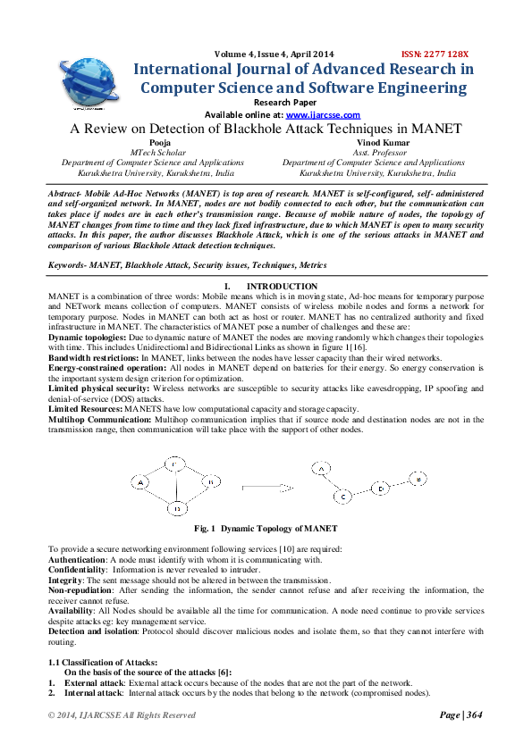 Pdf A Review On Detection Of Blackhole Attack Techniques In Manet