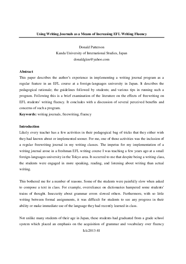 (PDF) Using Writing Journals as a Means of Increasing EFL Writing Fluency