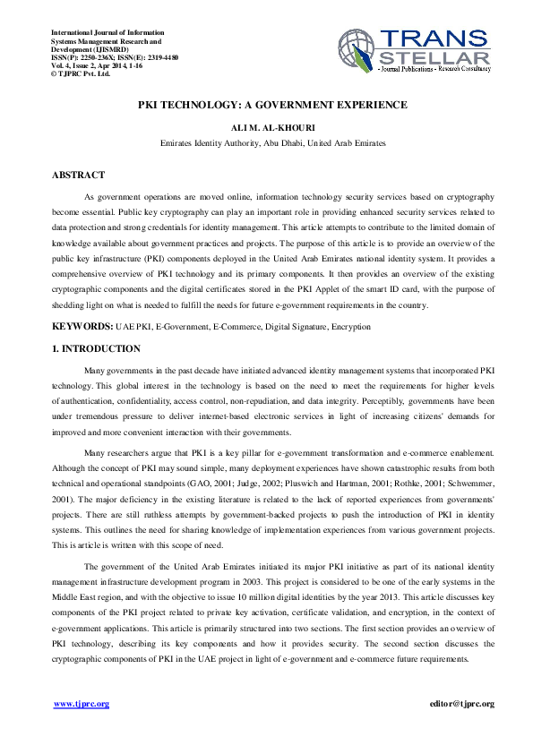 (PDF) PKI TECHNOLOGY: A GOVERNMENT EXPERIENCE