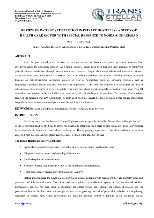 (PDF) REVIEW OF PATIENT SATISFACTION IN PRIVATE HOSPITALS - A STUDY OF ...