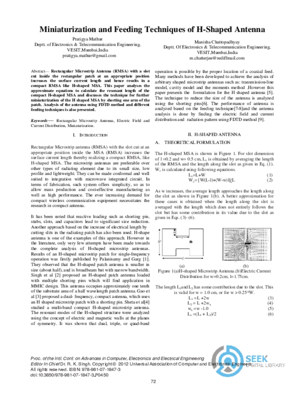(PDF) Miniaturization and Feeding Techniques of H-shaped antenna