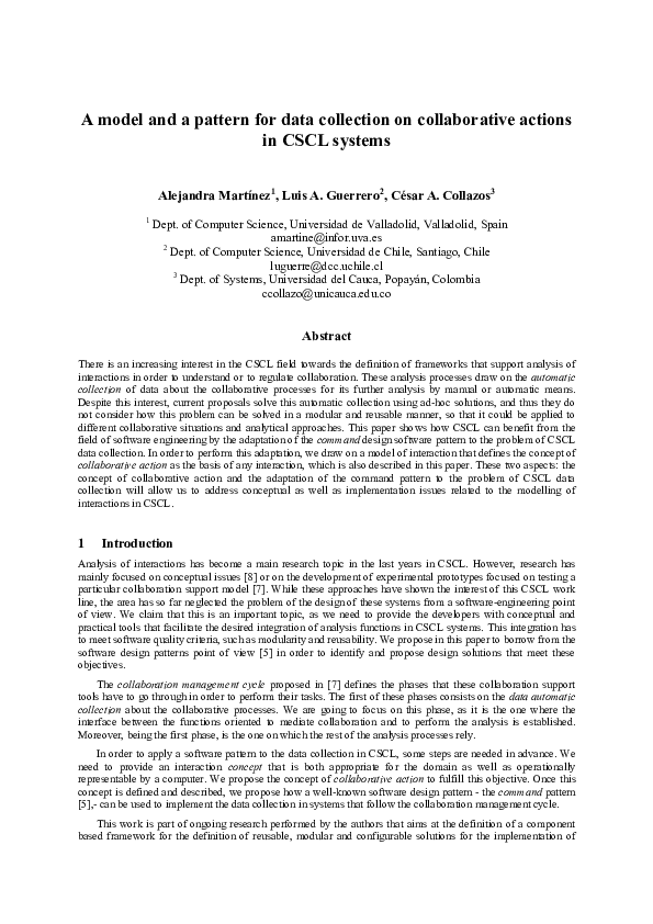 (PDF) A model and a pattern for data collection on collaborative actions in CSCL systems