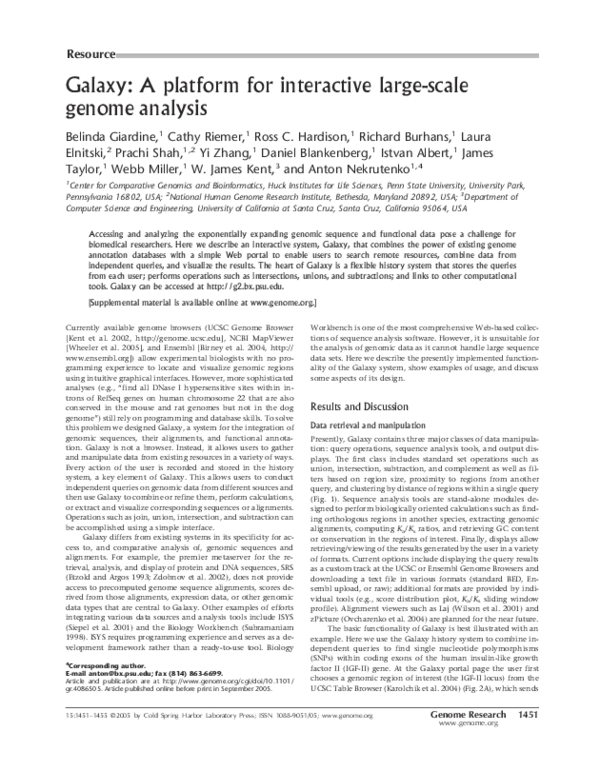 (PDF) Galaxy: A platform for interactive large-scale genome analysis