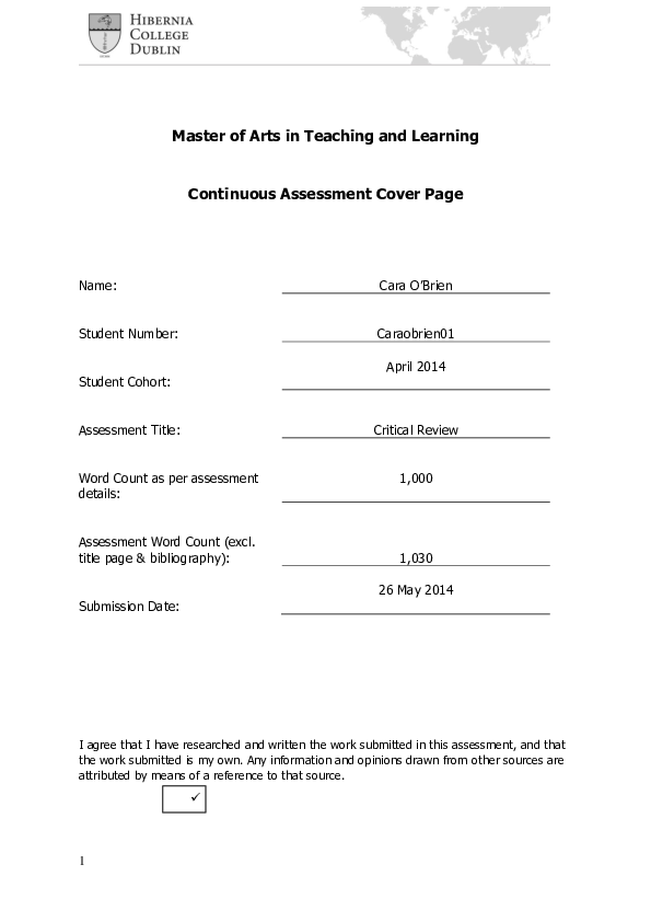 (DOC) Master of Arts in Teaching and Learning Continuous Assessment ...