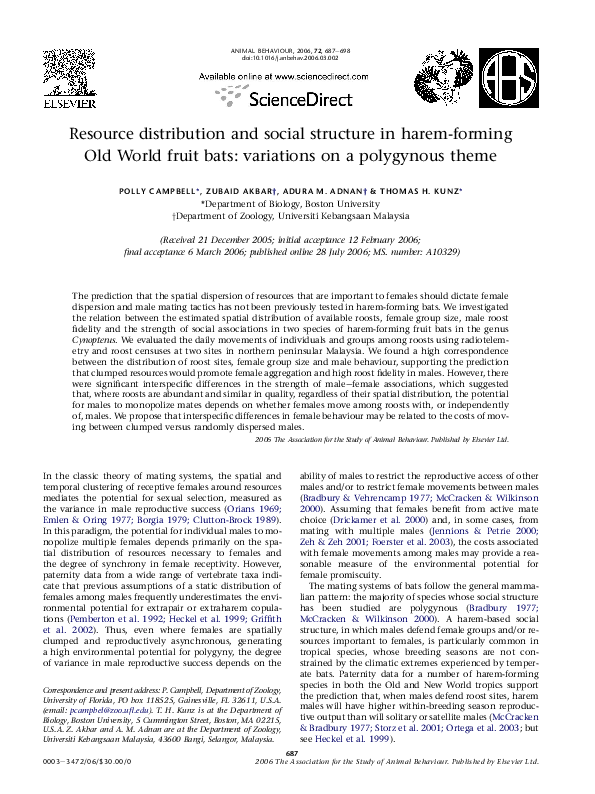 (PDF) Resource distribution and social structure in harem-forming Old ...
