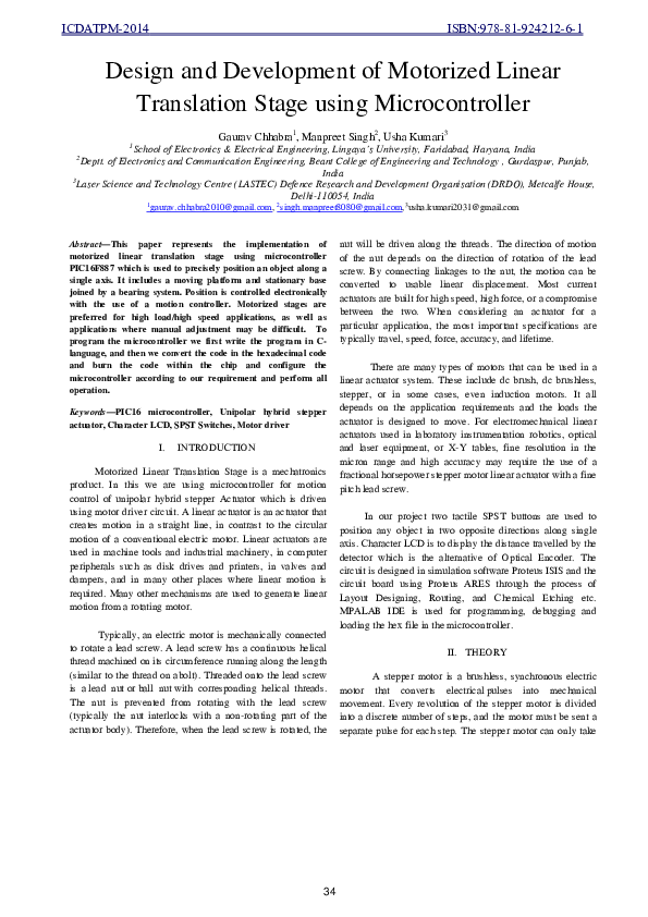 (PDF) Design and Development of Motorized Linear Translation Stage ...