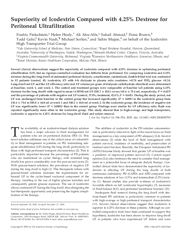 (PDF) Superiority of Icodextrin Compared with 4.25% Dextrose for ...