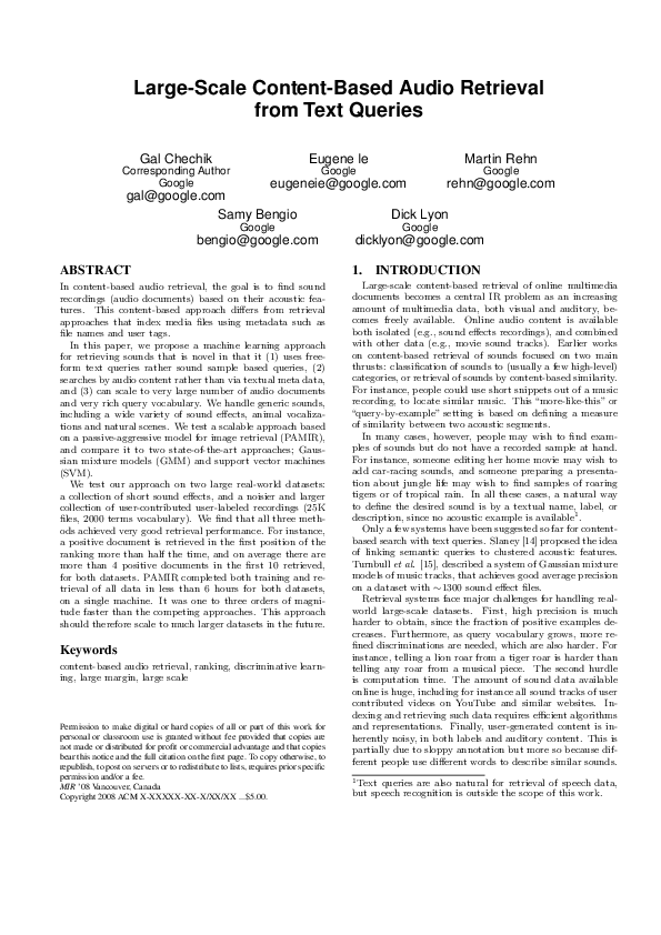 (PDF) Large-scale content-based audio retrieval from text queries