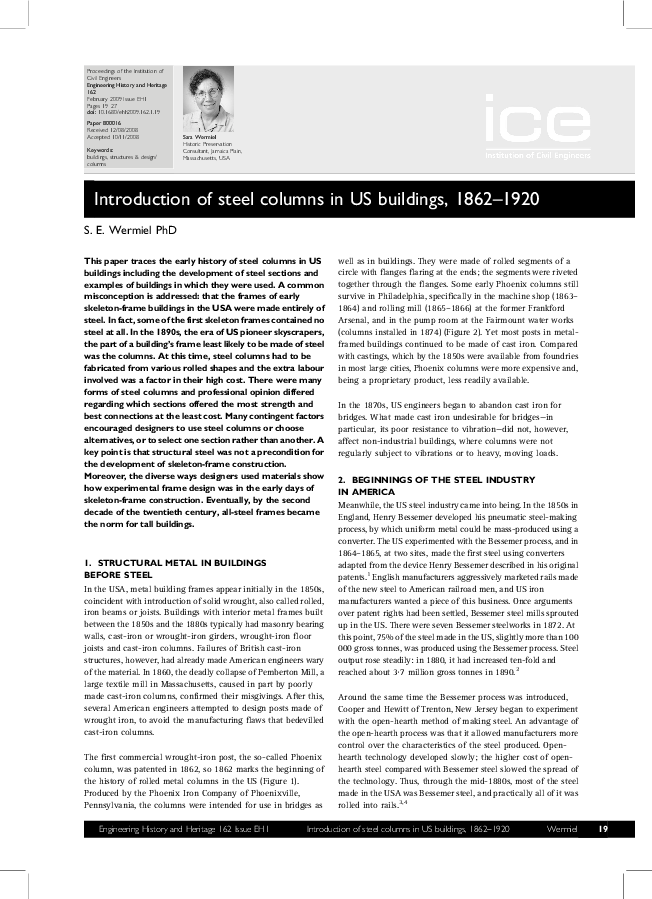 (PDF) Introduction of steel columns in US buildings, 1862–1920