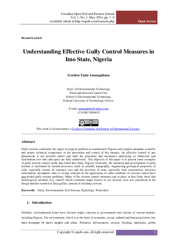 (PDF) Understanding Effective Gully Control Measures in Imo State, Nigeria