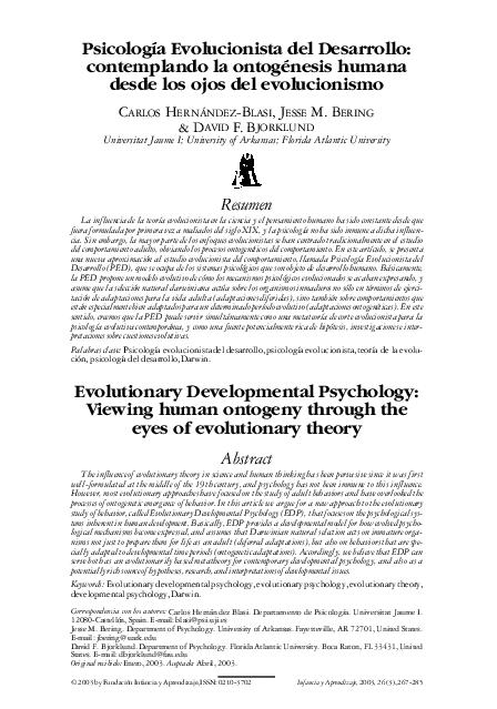 (PDF) Psicología Evolucionista del Desarrollo: contemplando la ...