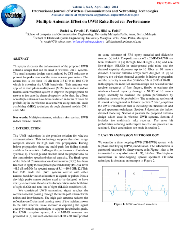 (PDF) Multiple Antennas Effect on UWB Rake Receiver Performance