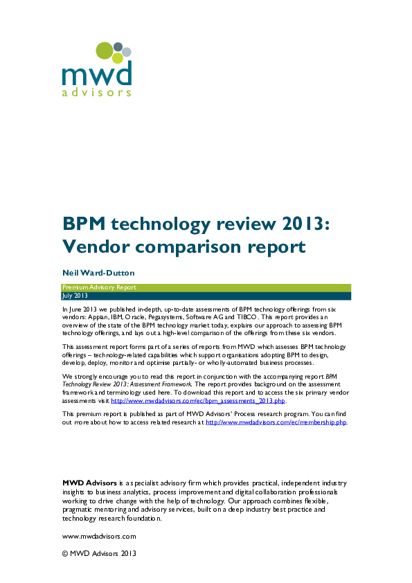 (PDF) MWD BPM technology review 2013: Vendor comparison report