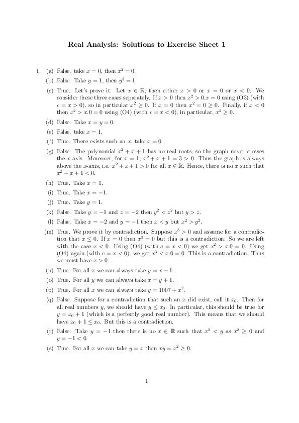 (PDF) Real Analysis: Solutions to Exercise Sheet 1