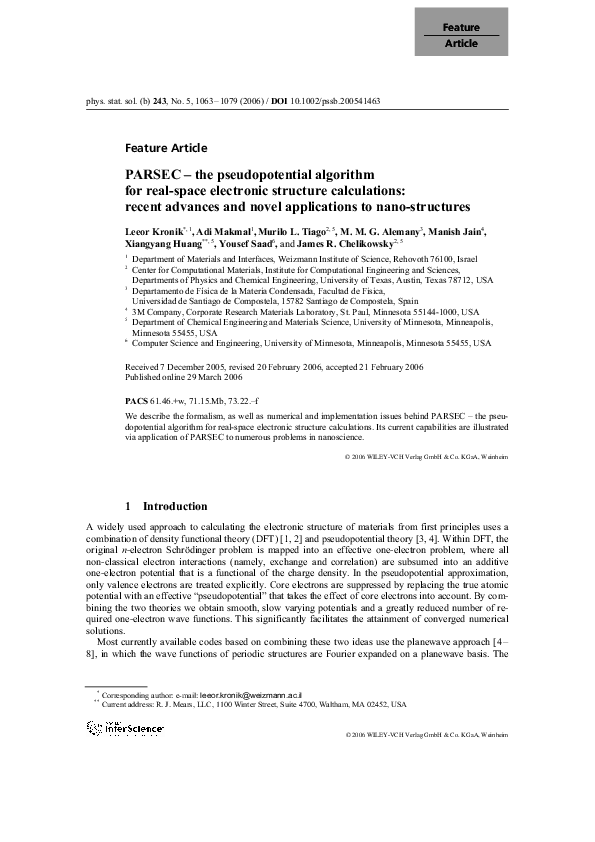 Pdf Parsec The Pseudopotential Algorithm For Real Space Electronic