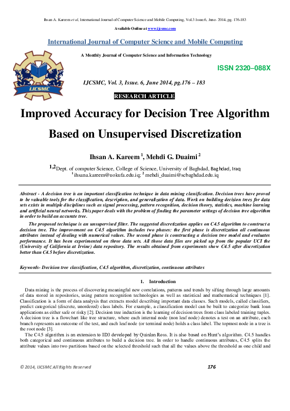 Pdf Improved Accuracy For Decision Tree Algorithm Based On Unsupervised Discretization 