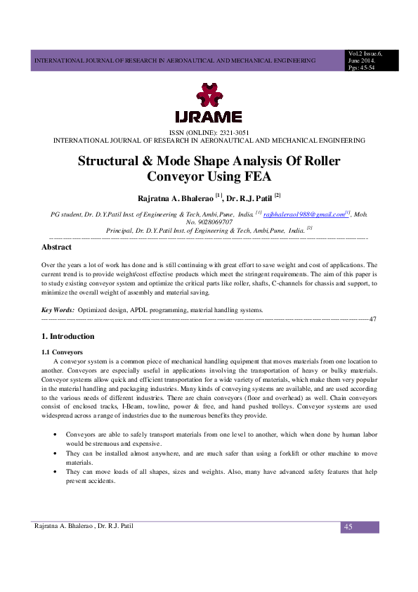 (PDF) Structural & Mode Shape Analysis Of Roller Conveyor Using FEA