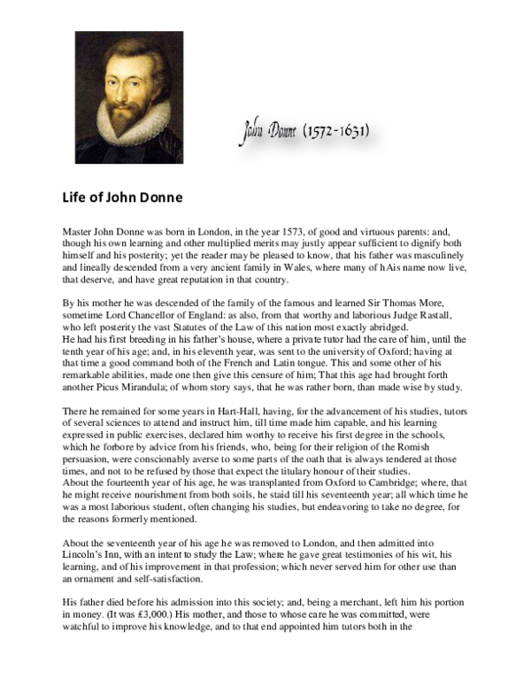 (DOC) Life and Works of John Donne