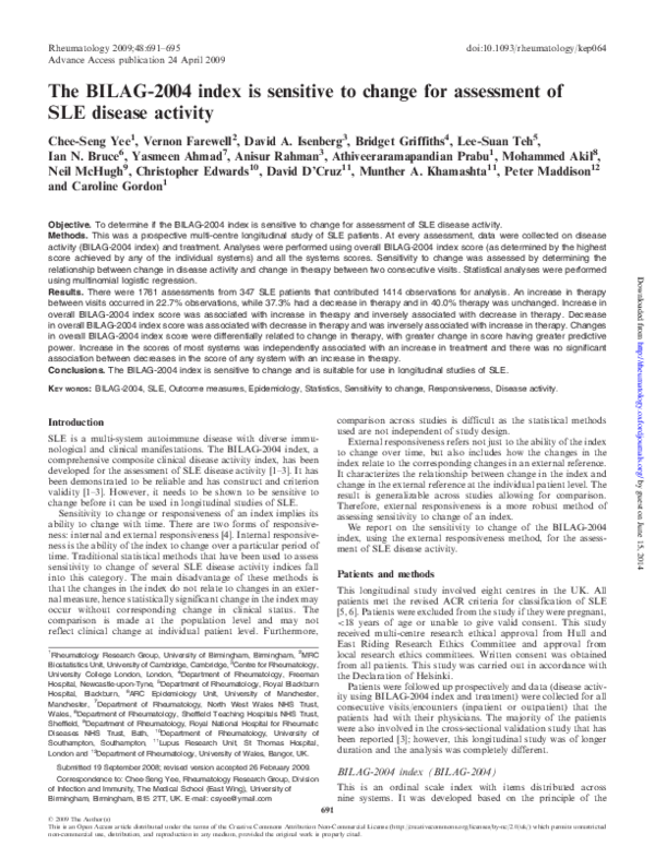 (PDF) The BILAG-2004 index is sensitive to change for assessment of SLE ...