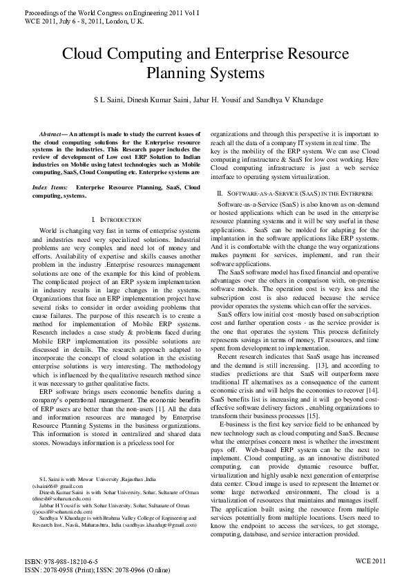 (PDF) Cloud Computing and Enterprise Resource Planning Systems