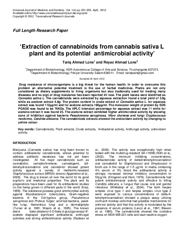 Pdf 2012 Extraction Of Cannabinoids From Cannabis Sativa