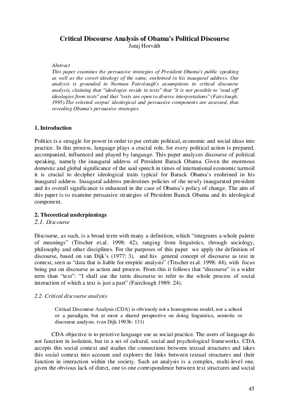 (PDF) Critical Discourse Analysis of Obama's Political Discourse