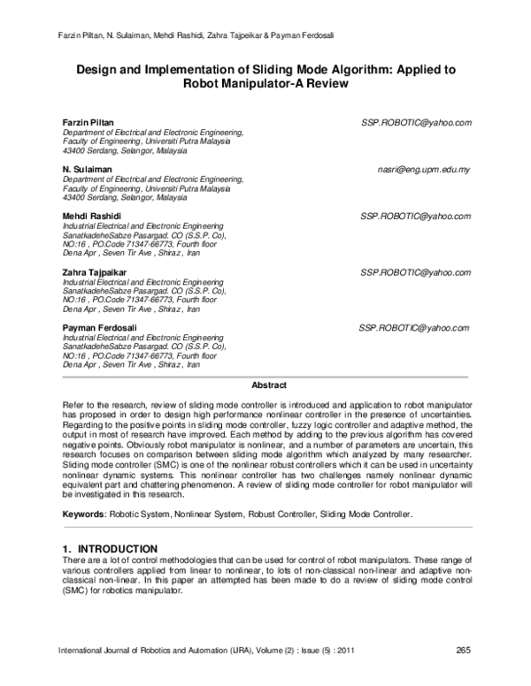 Pdf Design And Implementation Of Sliding Mode Algorithm Applied To