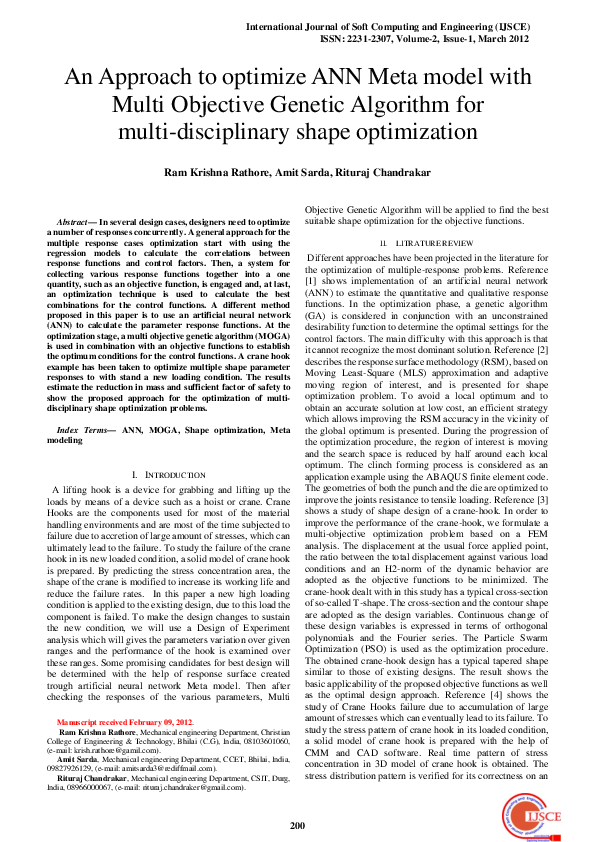 Pdf An Approach To Optimize Ann Meta Model With Multi Objective Genetic Algorithm For Multi