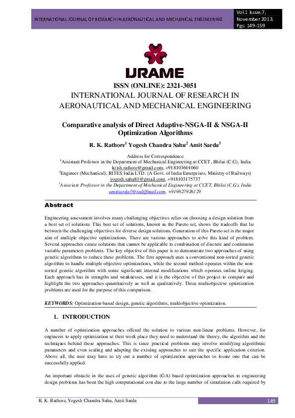Pdf Comparative Analysis Of Direct Adaptive Nsga Ii And Nsga Ii Optimization Algorithms